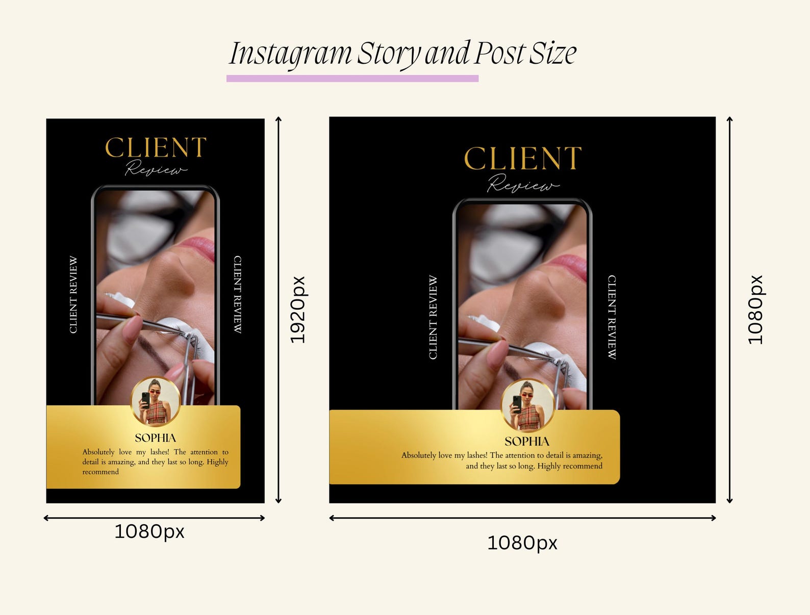 Editable Lash Salon Client Review Template | Canva Instagram Post IG ...