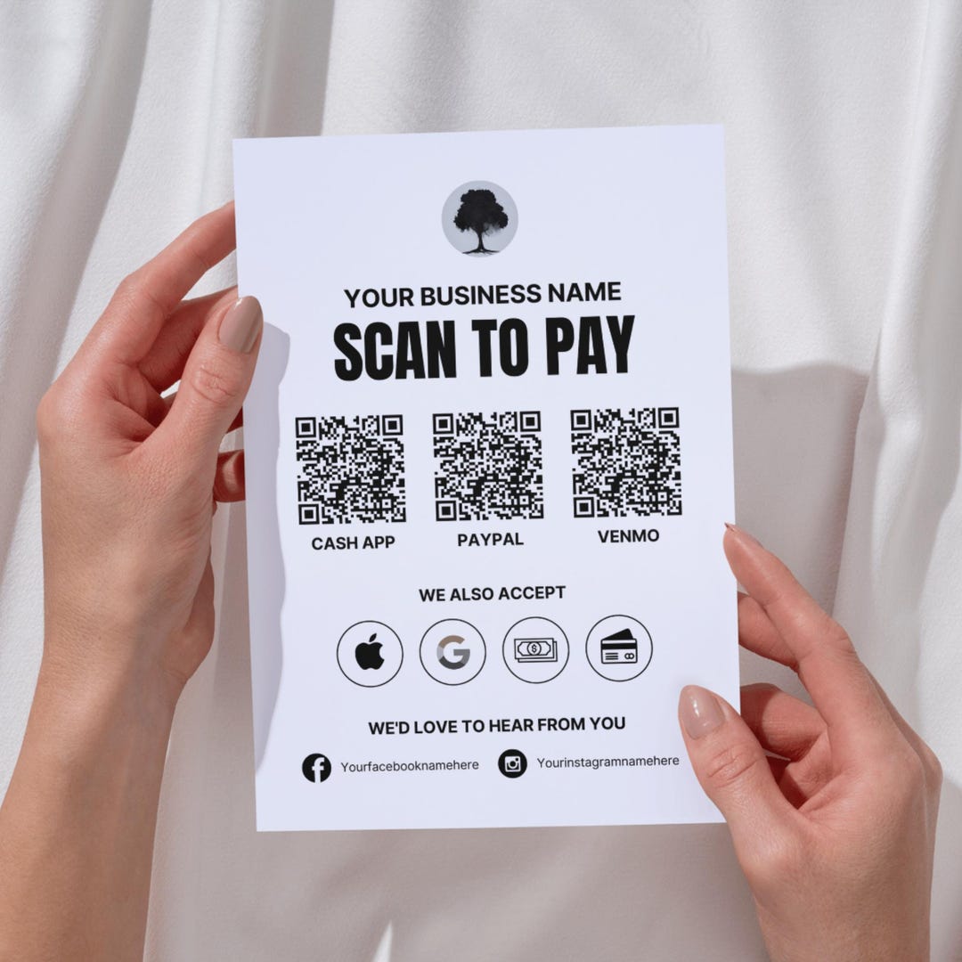 Printable Payment Poster, QR Template, Scan Sign for Small Business ...