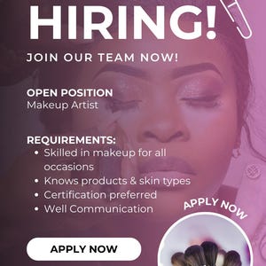 Makeup Artist We Are Hiring Printable Flyer for Beautician Salon Job ...