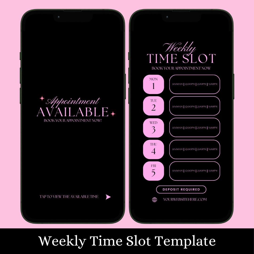 Weekly Available Time Slot Flyer Template Pink Aesthetic Canva, Social ...