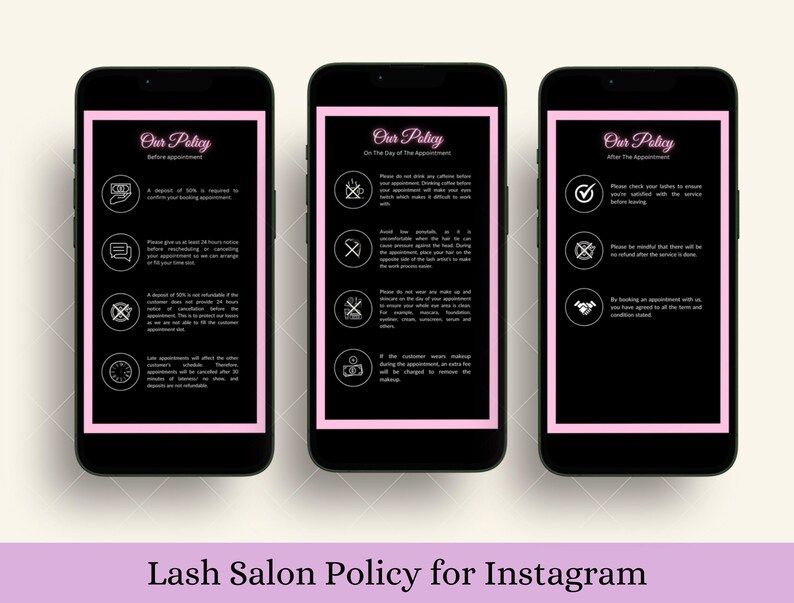 Lash Tech Booking and Cancellation Policy Editable Instagram Template ...