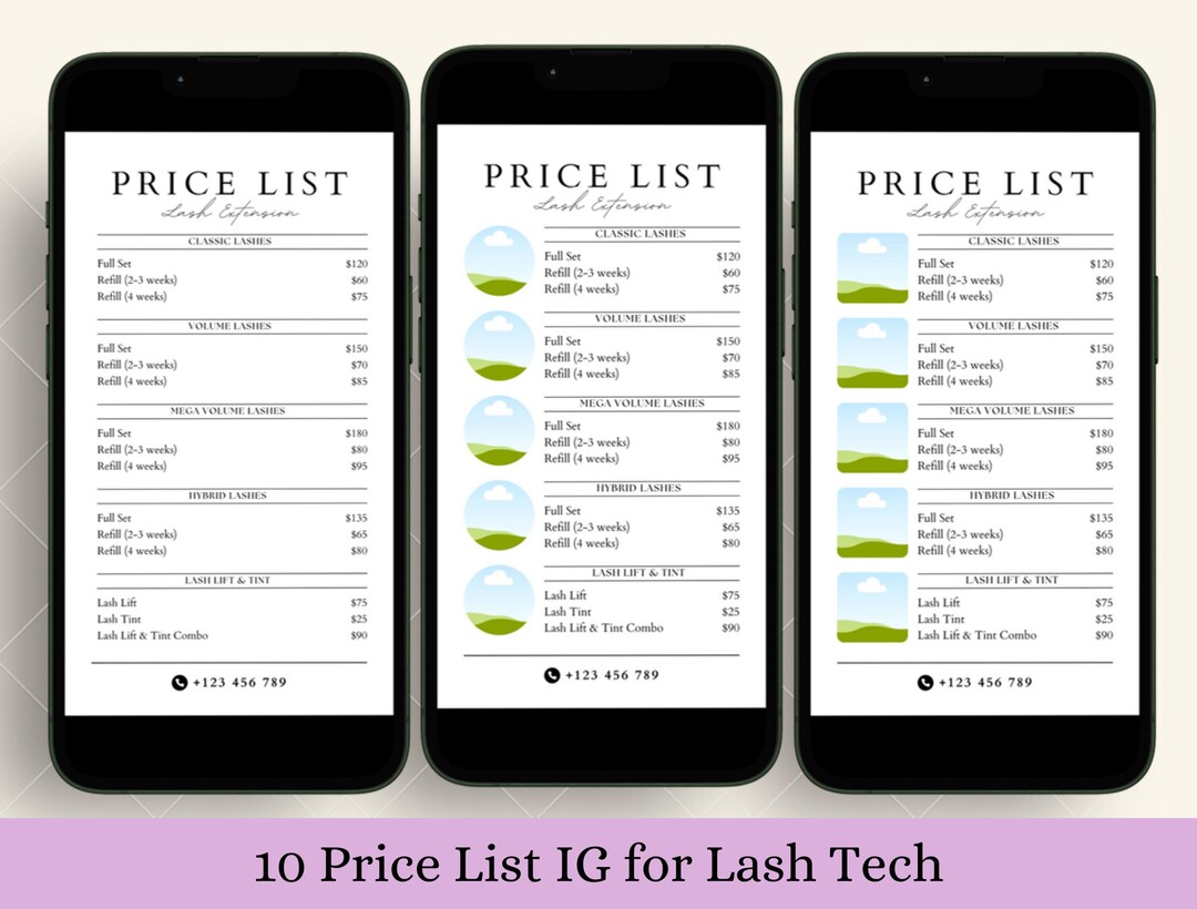 Lash Price List Minimalist Template for Lash Technician to Post on ...