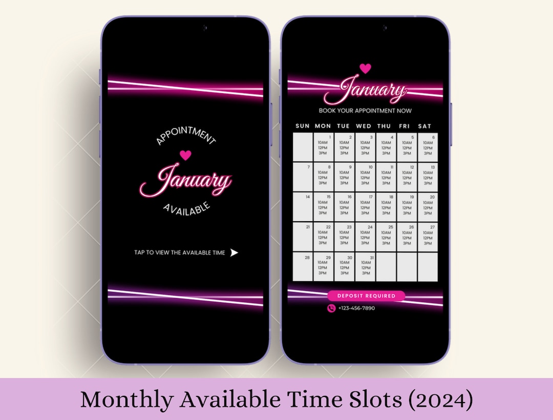2024 Monthly Available Time Slot Pink Flyer Templates for Lash Nail ...