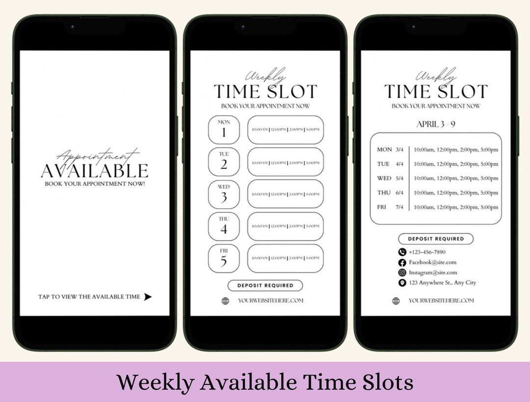 Weekly Available Time Slot Flyer Minimalist Template Canva, Social ...