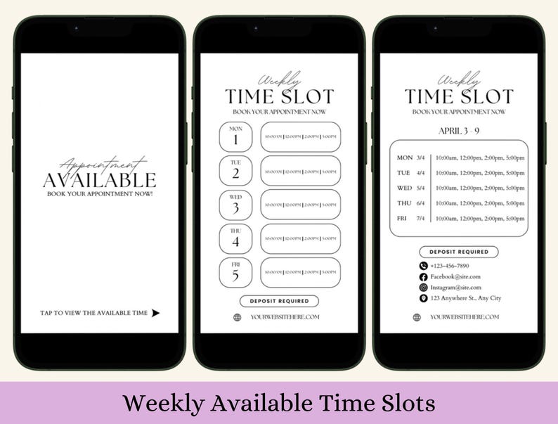 Weekly Available Time Slot Flyer Minimalist Template Canva, Social ...