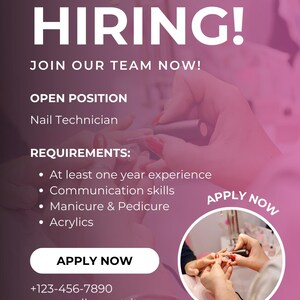 We Are Hiring Flyer Printable for Beautician Nail Tech Job Opening ...
