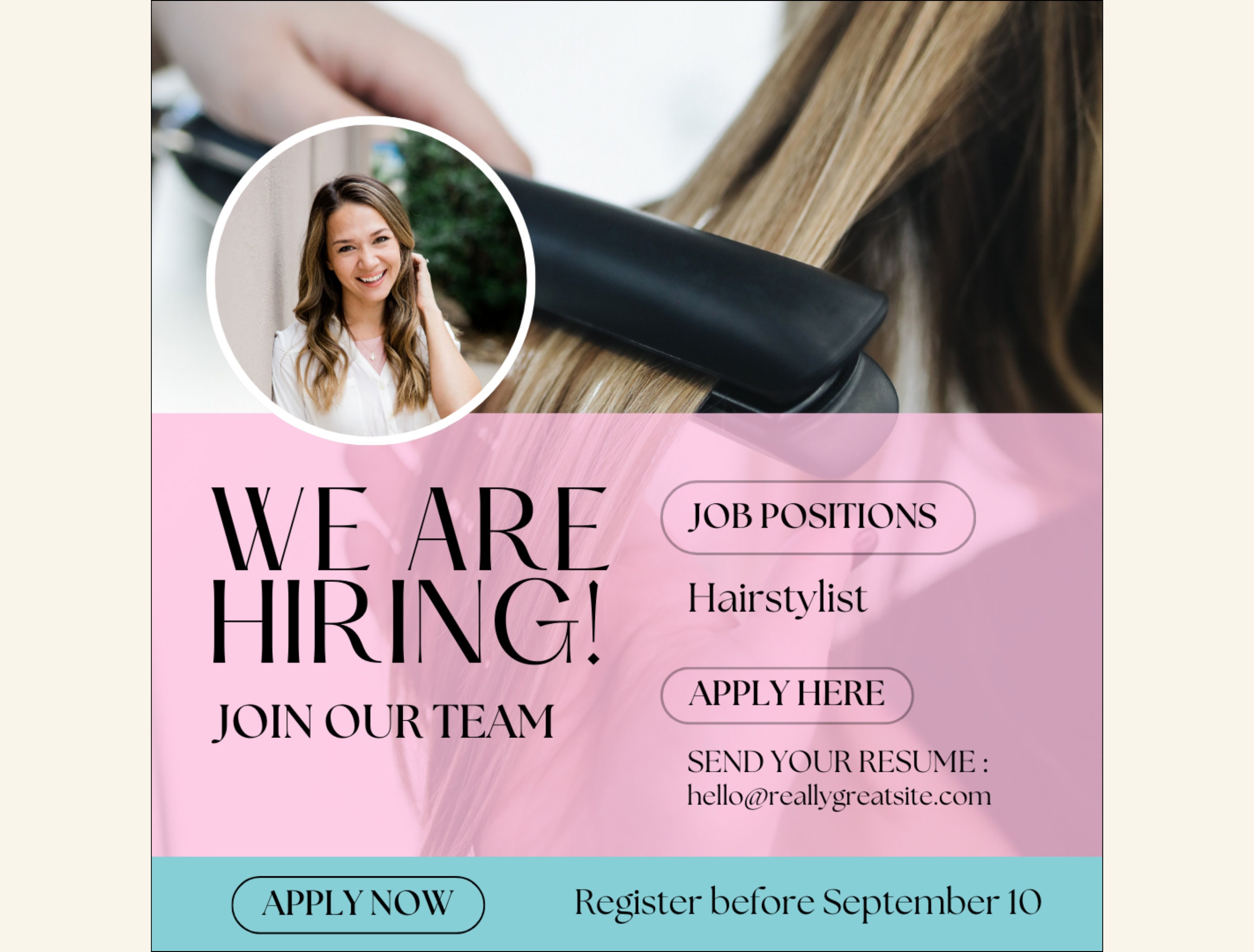 We Are Hiring Flyer for Beautician Hairstylist Salon Job Opening ...