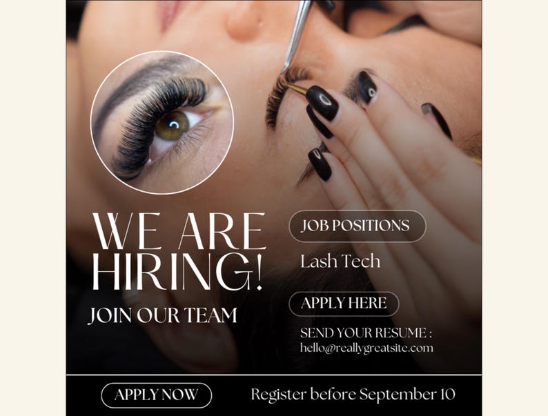 We Are Hiring Black Flyer for Beautician Lash Tech Salon Job Opening ...