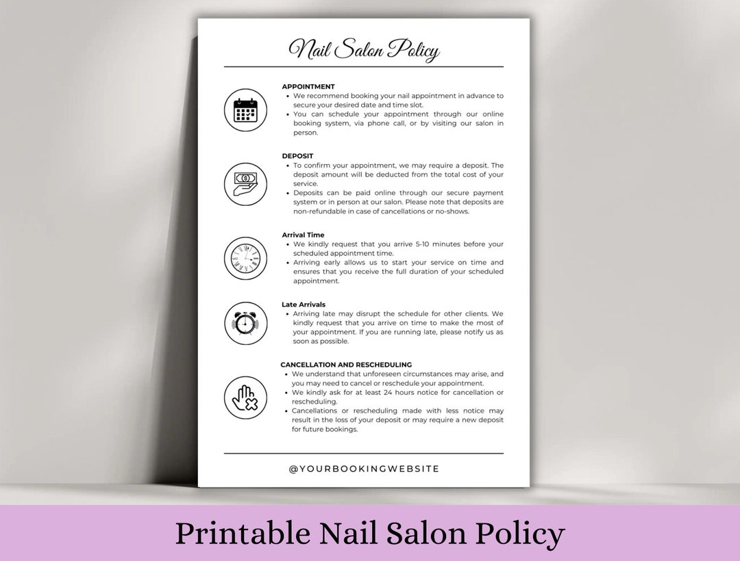 Printable Nail Booking and Cancellation Policy Templates for Nail Tech ...