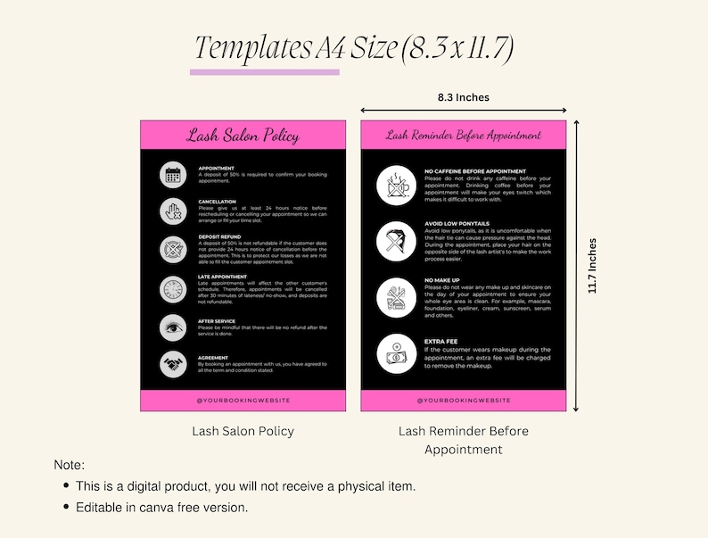 Printable Lash Booking and Cancellation Policy Templates for Lash Tech ...