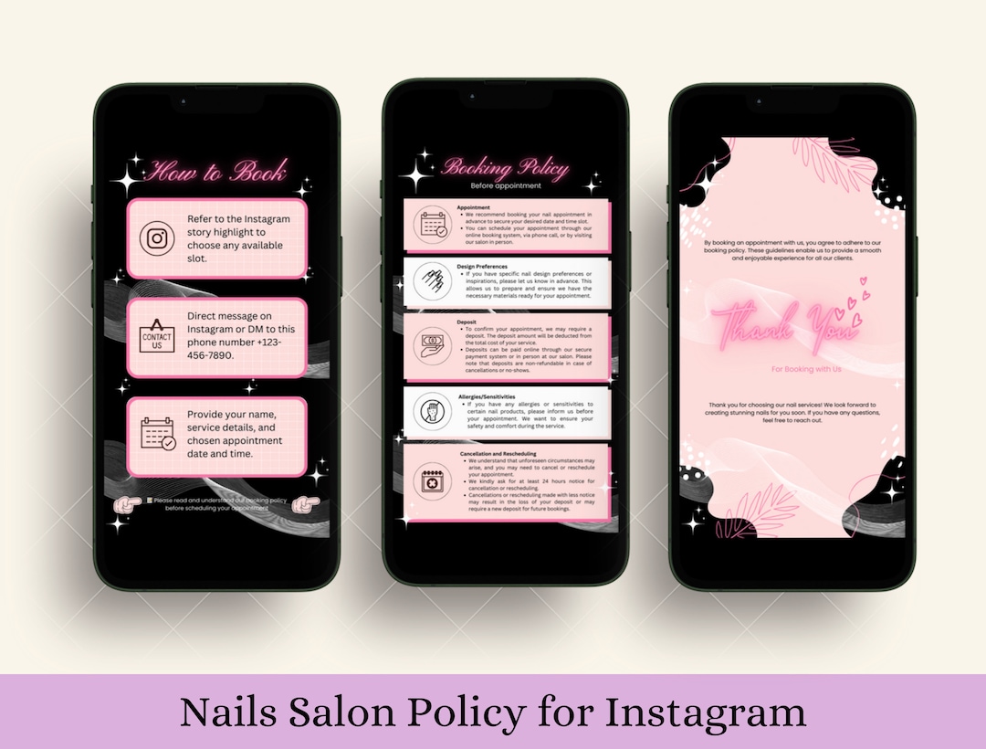Nail Tech Booking and Cancellation Policy Editable Instagram Template ...