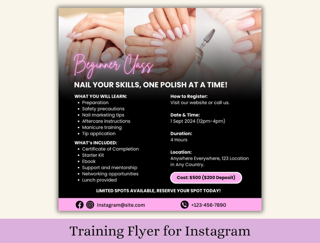 Nail Training Class Flyer Canva Template for Beginner Nail Technician ...