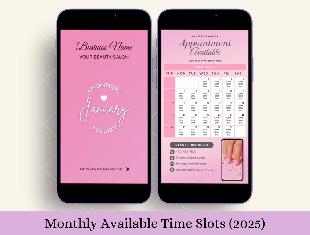 2025 Monthly Available Calendar Time Slot Pink Flyer Template Canva ...