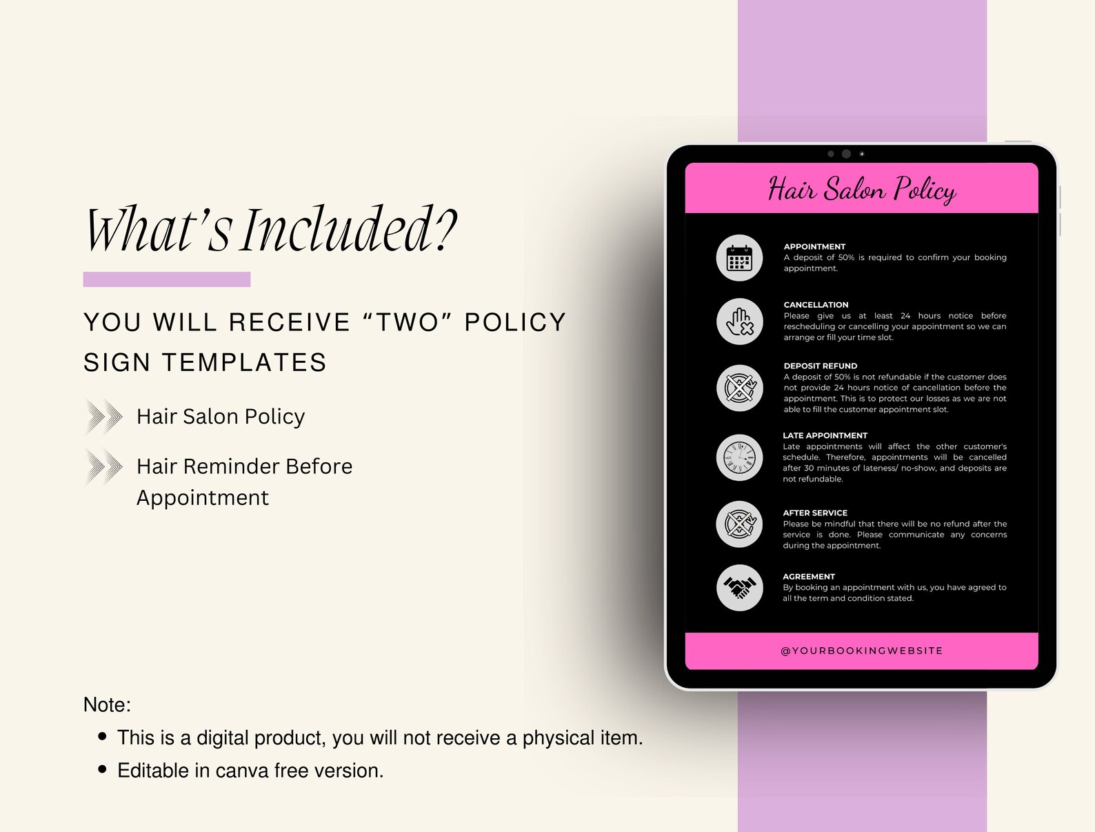 Printable Hair Booking and Cancellation Policy Templates for ...