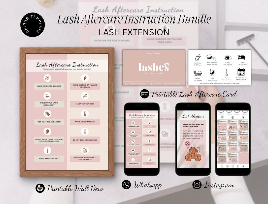 Aesthetic Editable Printable Lash Aftercare Card and Social Media ...