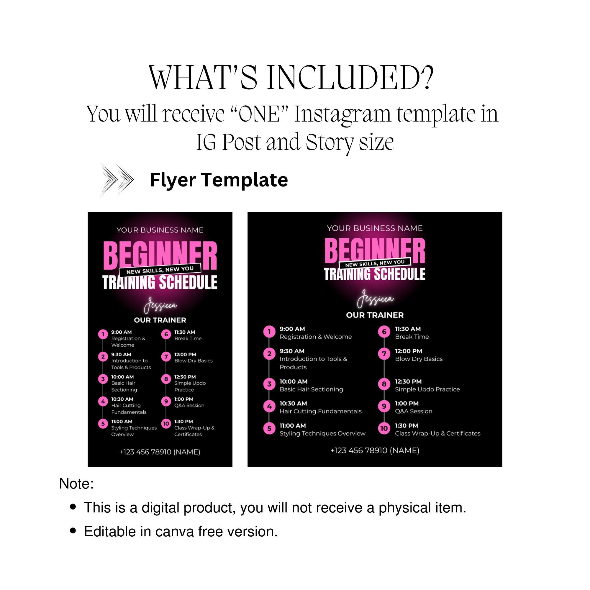 Salon Training Schedule IG Template | Class Planner & Course Time Line ...