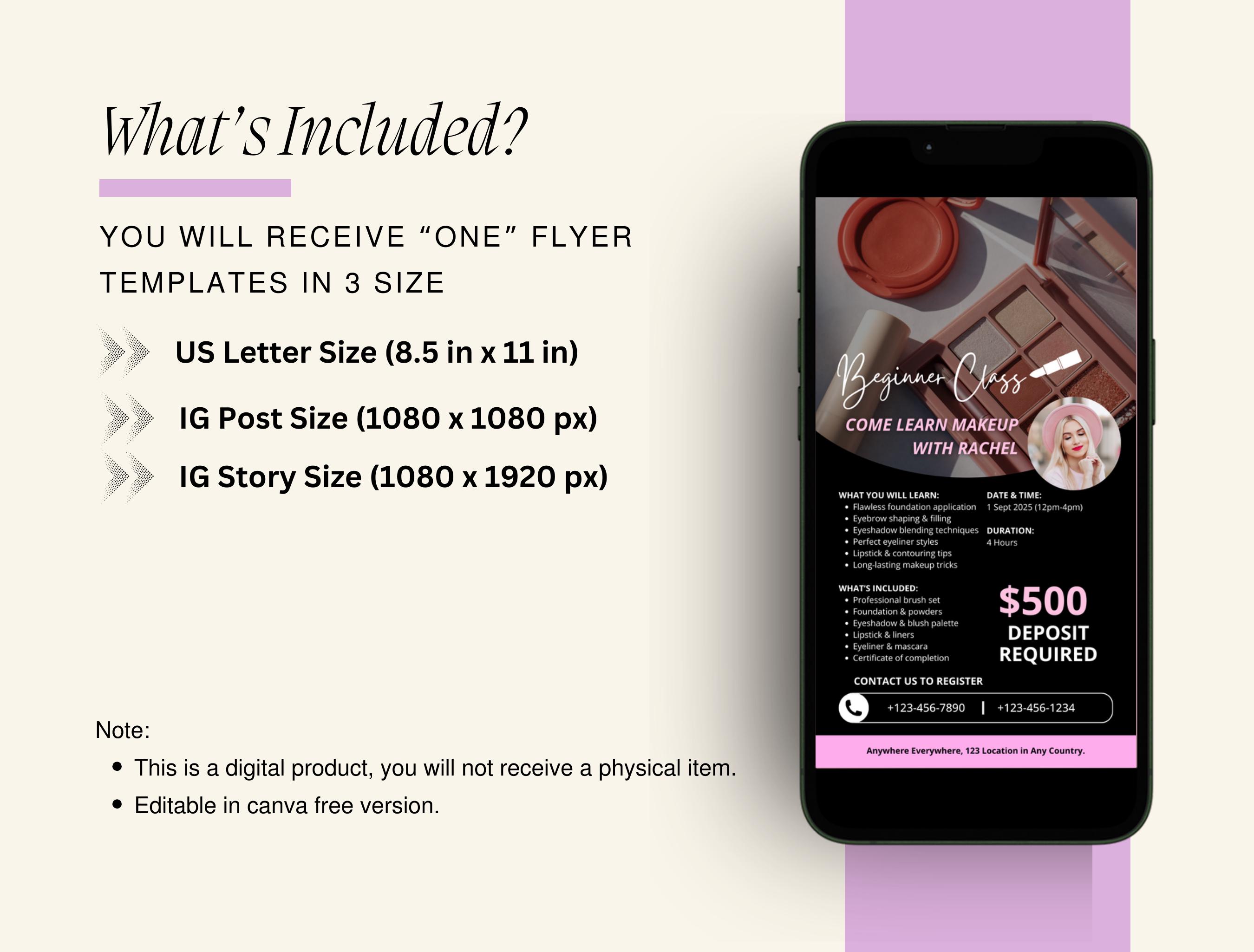 Makeup Printable Class Flyer, MUA Instagram Post Template Canva, Social ...