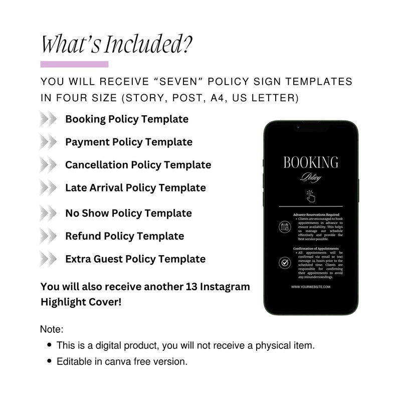 Booking Policy Template Canva, Salon Terms & Conditions, Instagram ...
