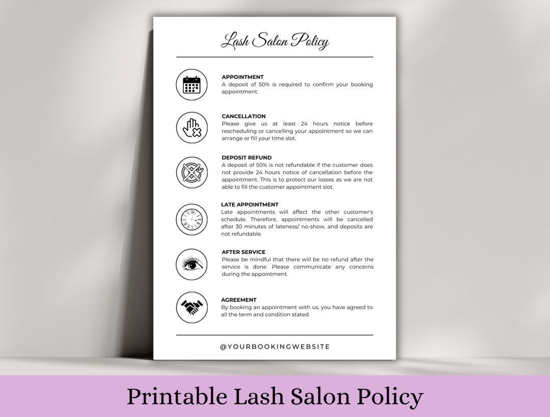 Printable Lash Booking and Cancellation Policy Templates for Lash Tech ...