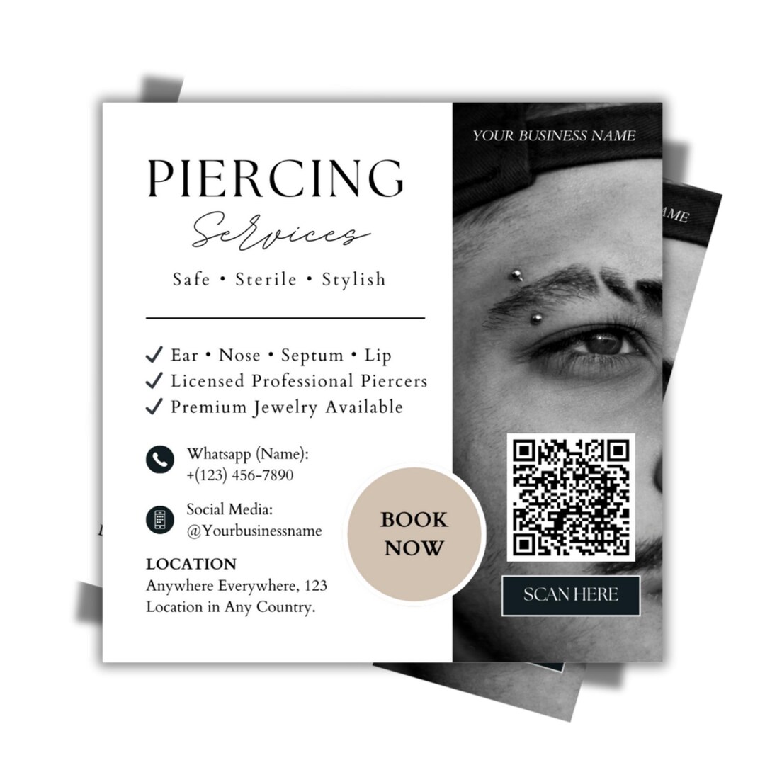 Piercing Service Flyer Template Canva Instagram Post | Editable Salon ...