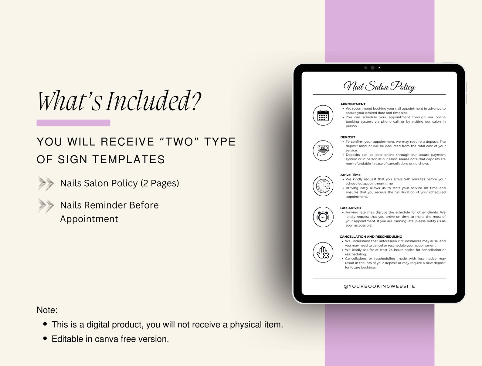 Printable Nail Booking and Cancellation Policy Templates for Nail Tech ...