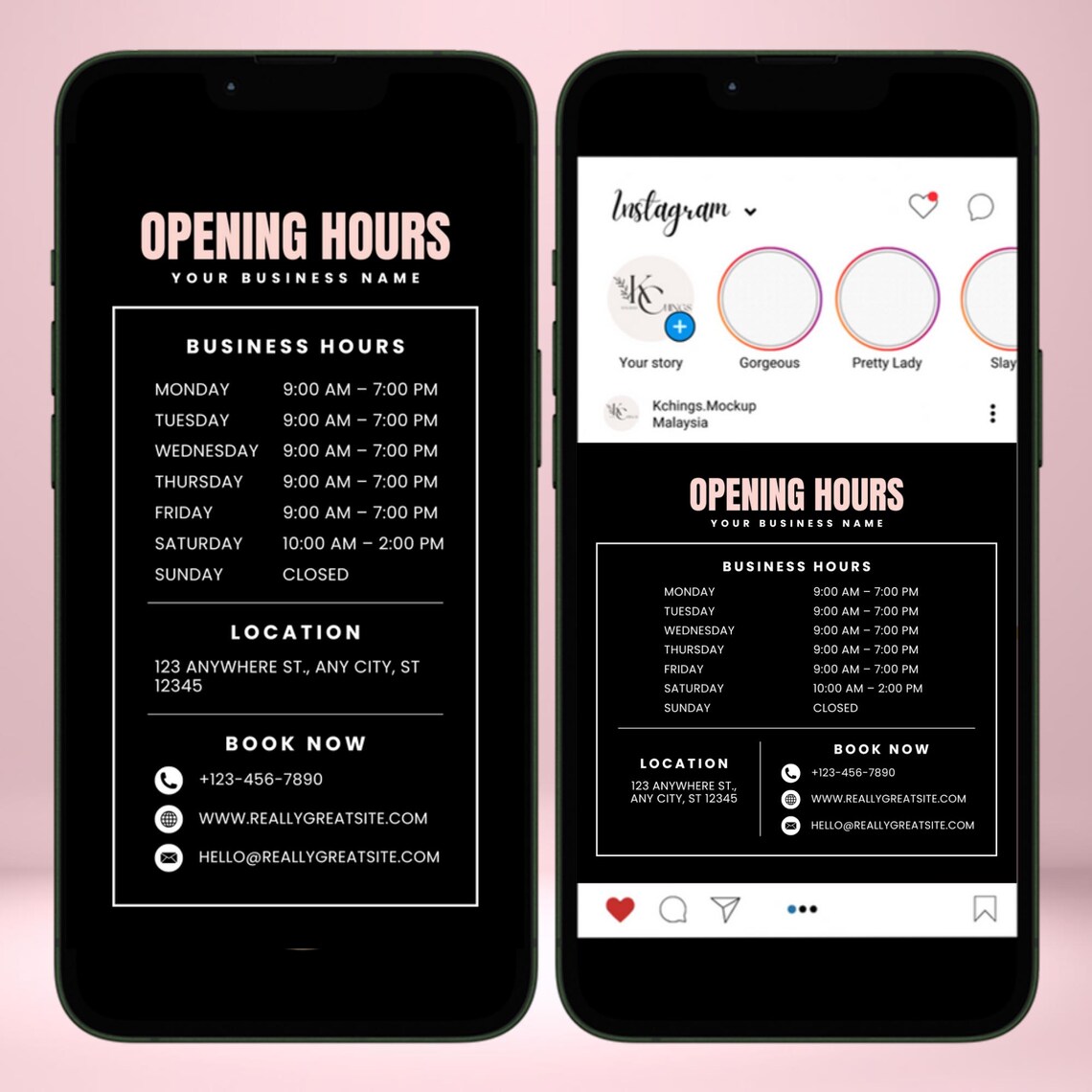 Editable Salon Opening Hours Sign Template | Instagram Post and Story ...