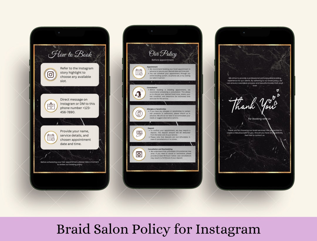 Braid Salon Booking and Cancellation Policy Editable Instagram Template ...
