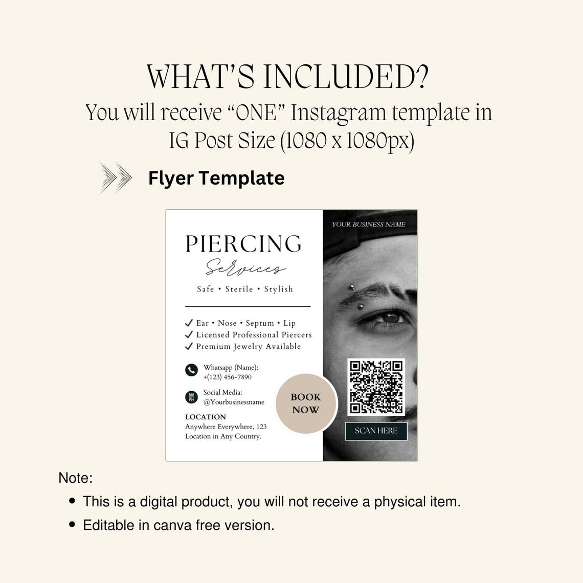 Piercing Service Flyer Template Canva Instagram Post | Editable Salon ...