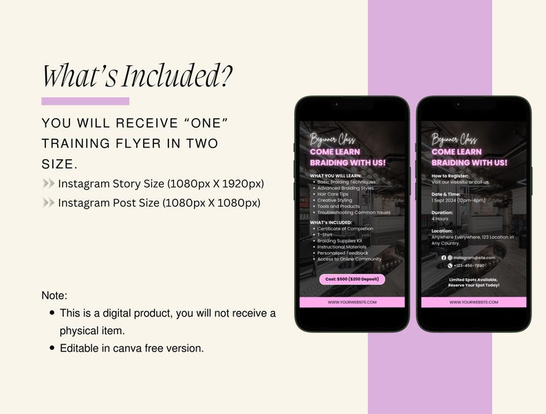 Braid Training Class Flyer Canva Template for Beginner Hairstylist Hair ...