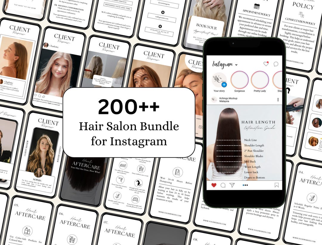 Hair Salon Minimalist White Canva Template Bundle for Instagram ...