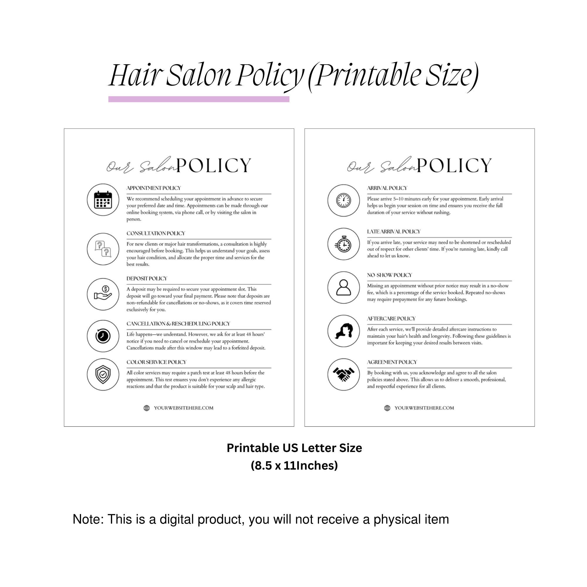 Printable Hair Salon Policy Template Canva | Editable US Letter Size ...