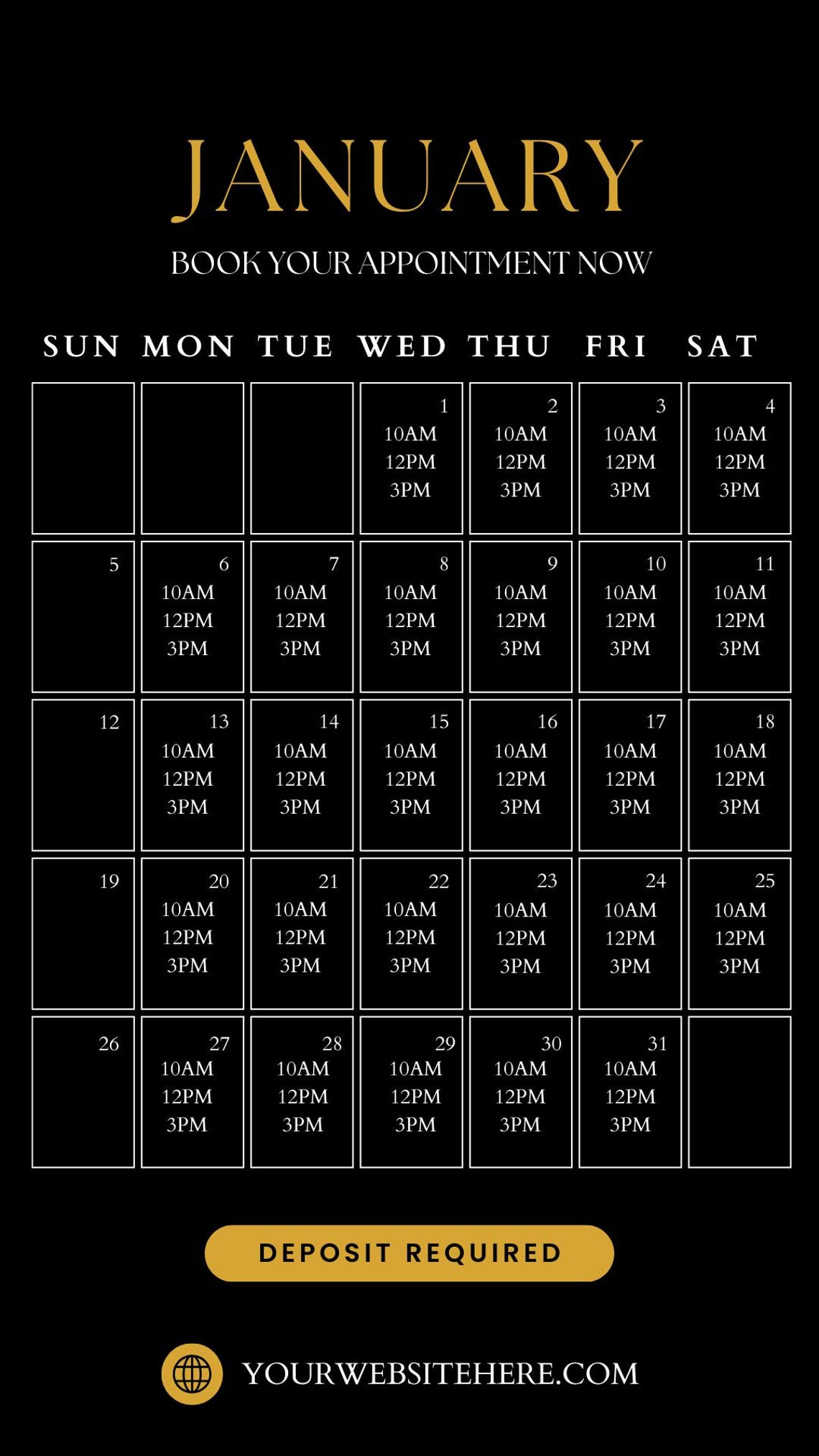 2025 Monthly Available Time Slot Black Gold Flyer Templates for Lash ...