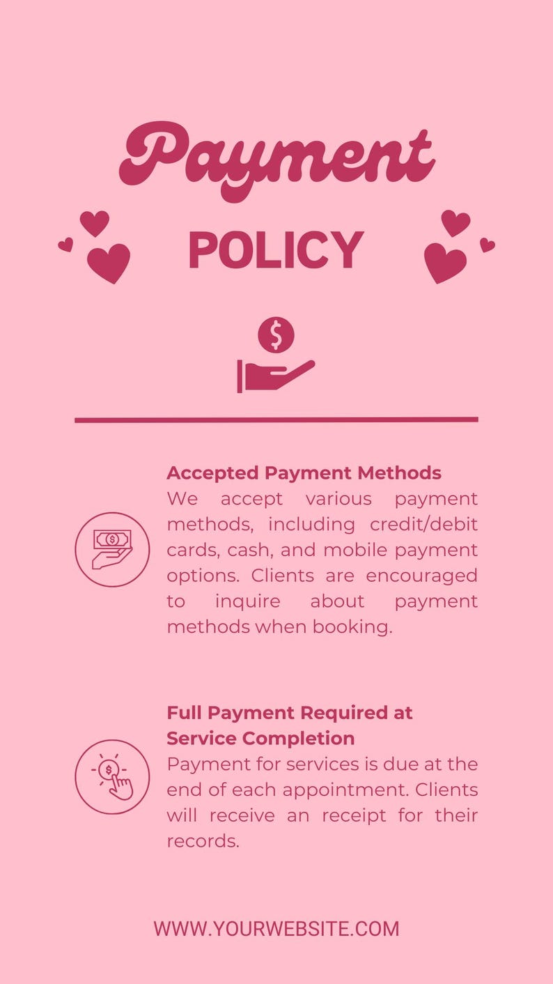 Booking Policy Template Pink Canva, Term and Condition, Cancellation ...