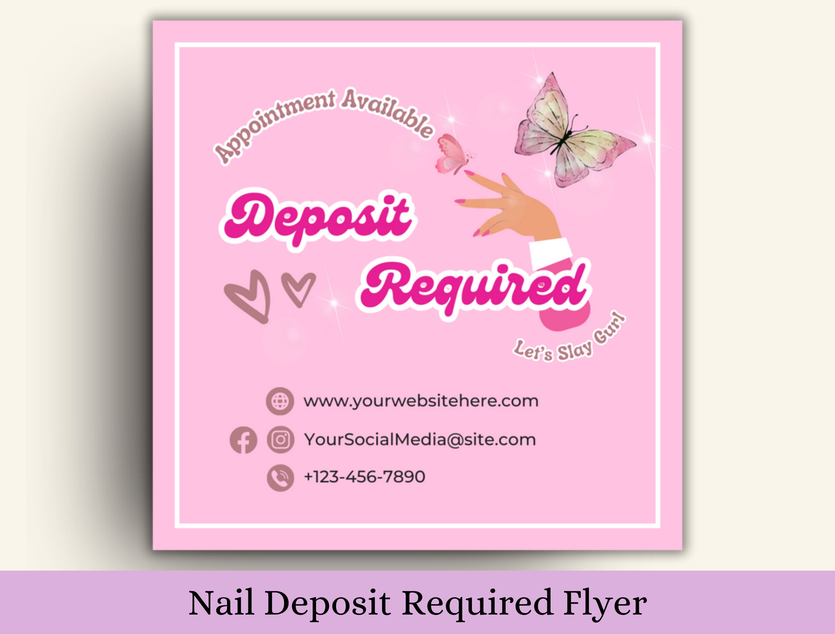 Editable Nail Deposit Require Flyer Aesthetic Pink Color Canva Template ...