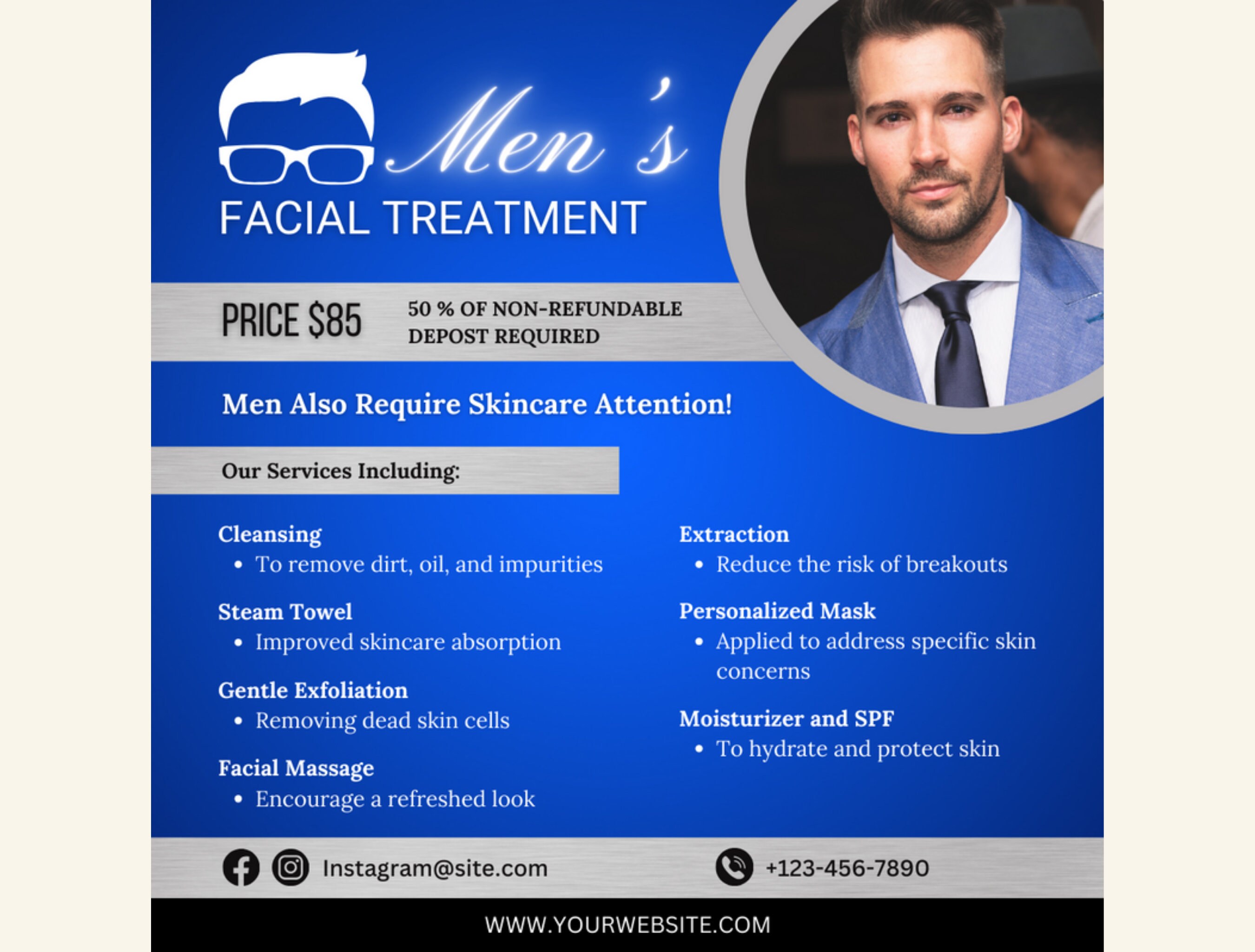 Editable Men Client Facial Specials Spa Treatment Deal Flyer Template ...