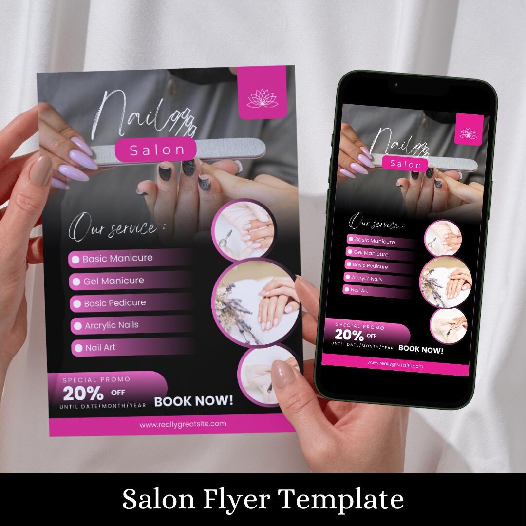 Nail Salon Printable Flyer Template Pink, Nail Tech Instagram Post ...