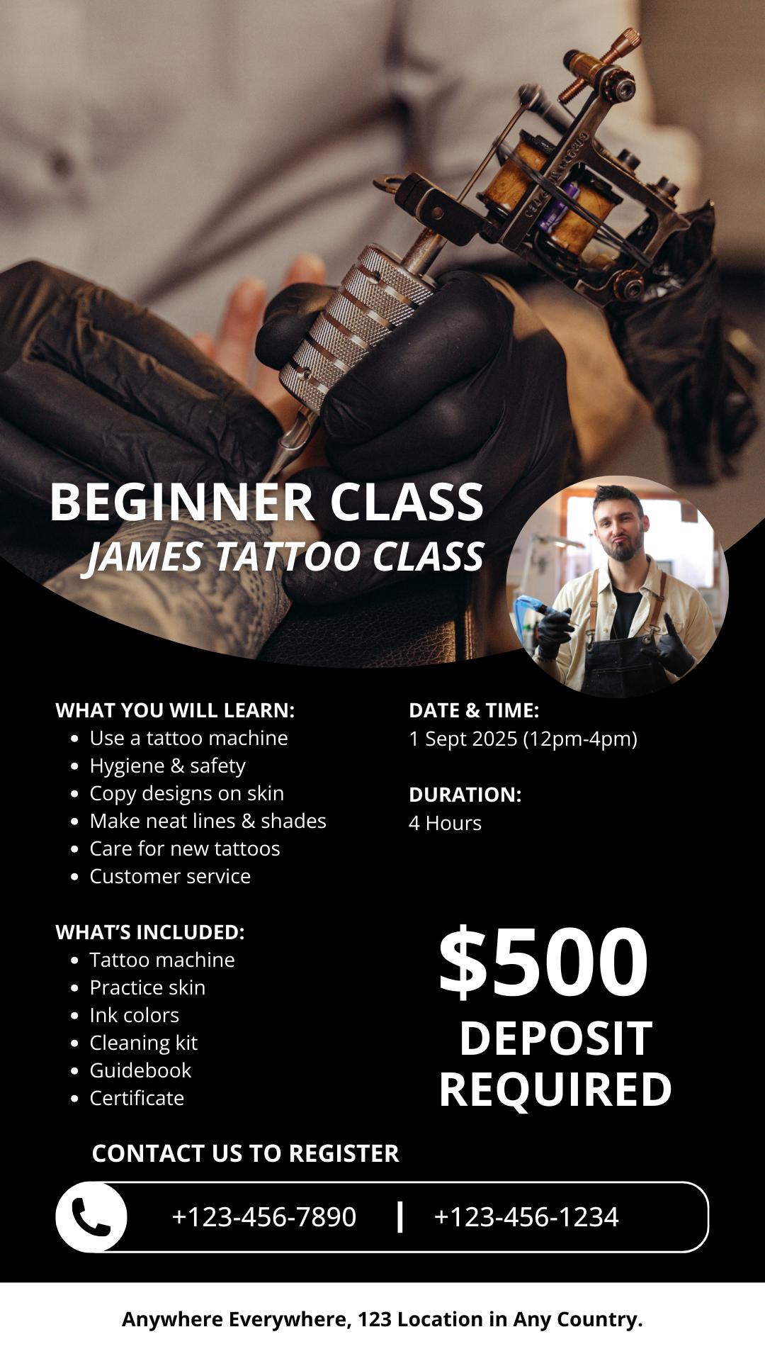 Tattoo Class Flyer, Tattoo Training Template Canva, Instagram Story ...