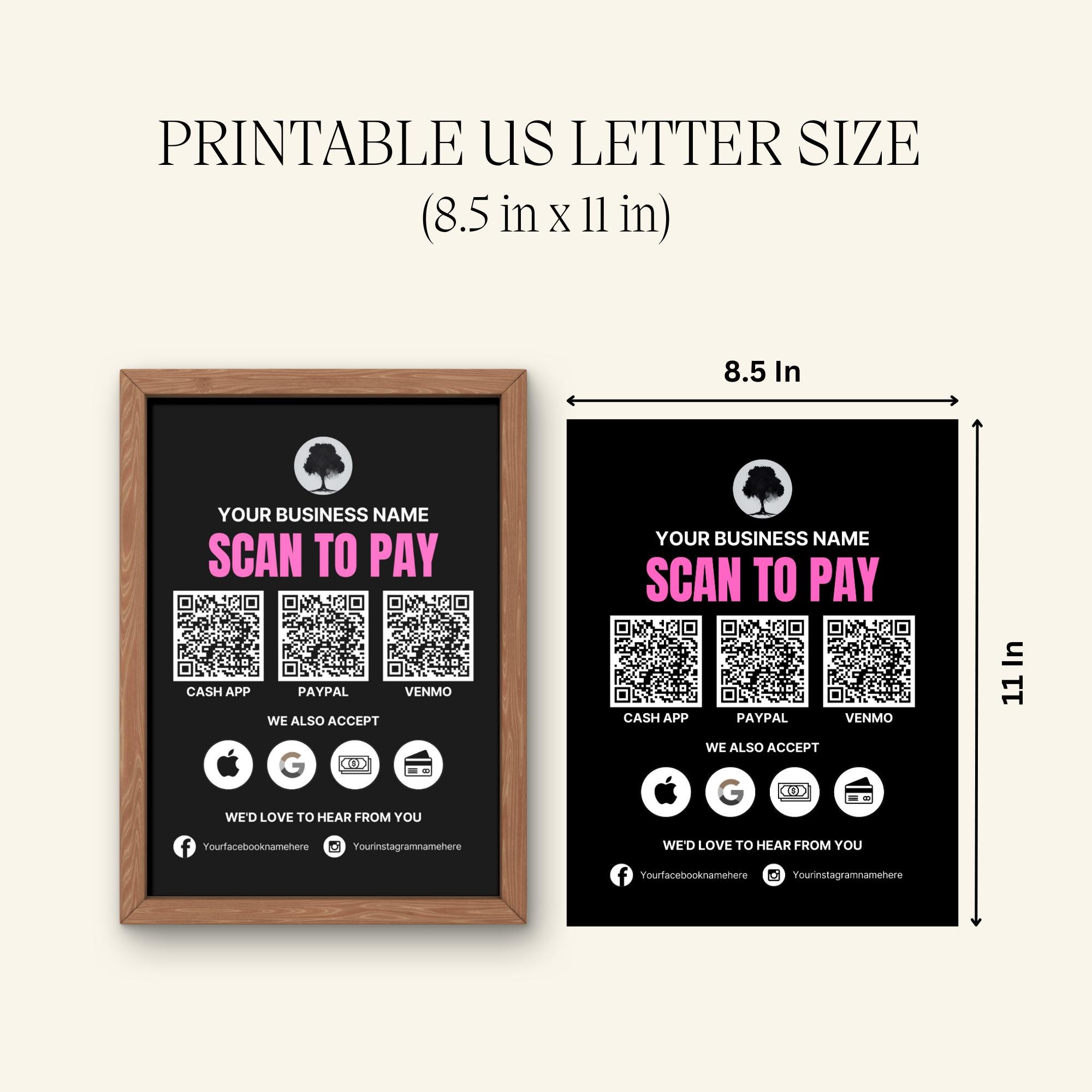Printable Payment Poster, QR Template, Scan Sign for Small Business ...