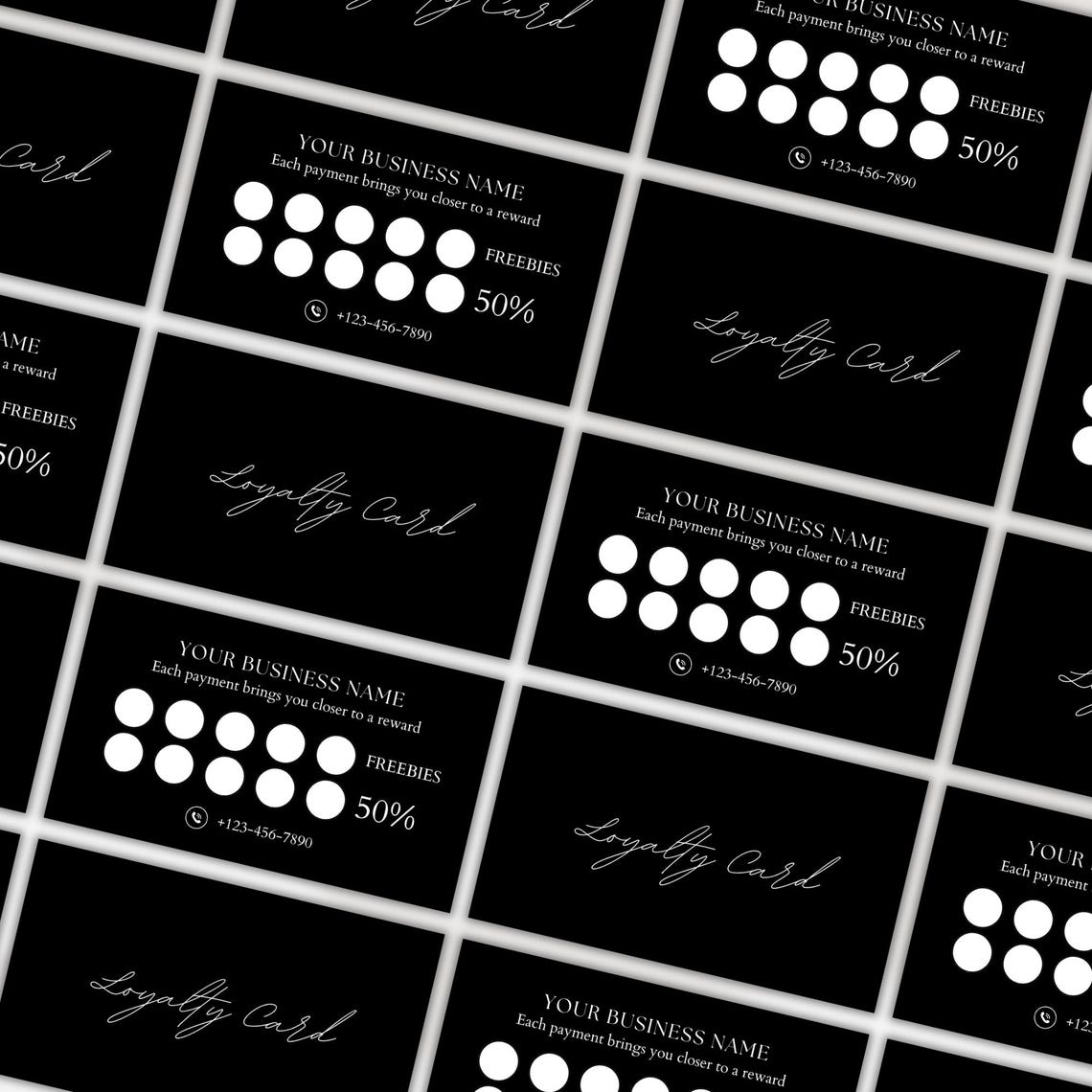 Printable Black Loyalty Card Template | Salon, Hair Stylist, Lash Tech ...