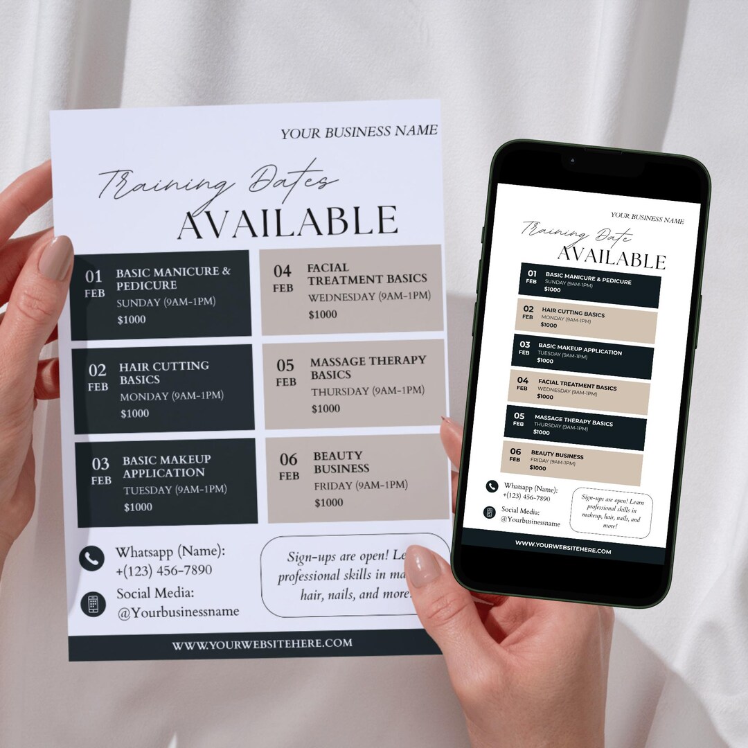 Training Dates Available Flyer | Editable Canva Template for Beauty ...