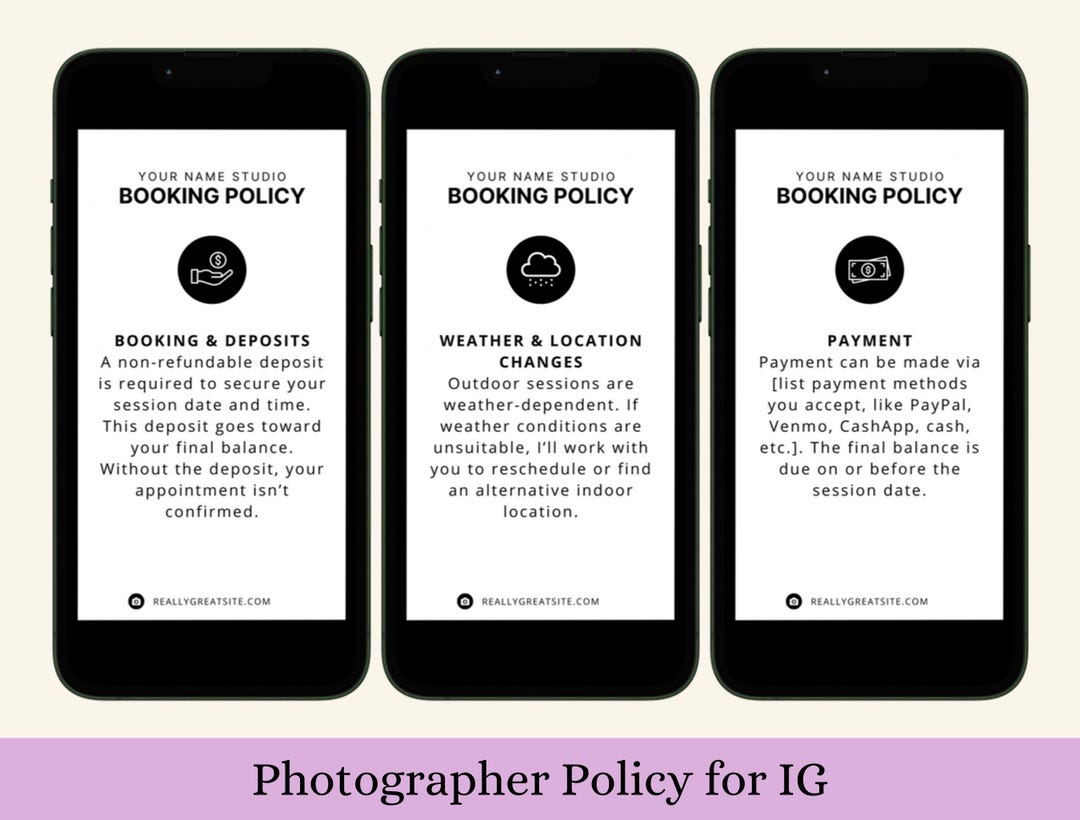 Photographer Policies Template Canva, Policy Flyer Instagram Story IG ...
