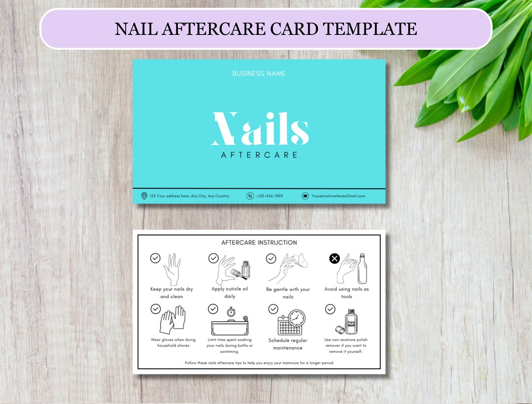 Editable Digital Nails Aftercare Card Printable Instruction for ...