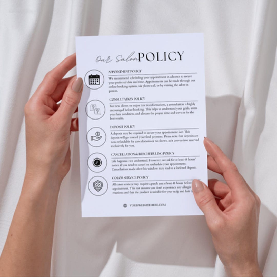 Printable Hair Salon Policy Template Canva | Editable US Letter Size ...