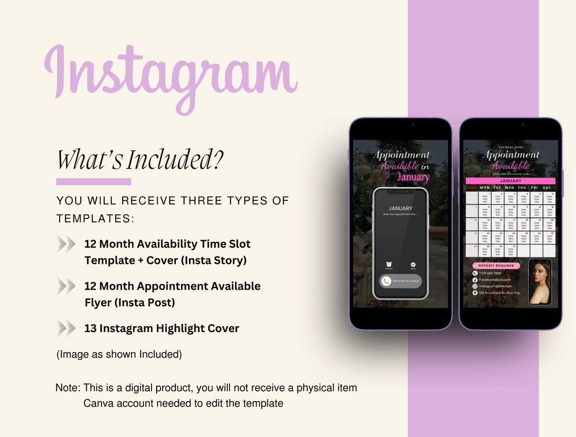 2024 Monthly Available Time Slot Pink Flyer Templates for Lash Nail ...