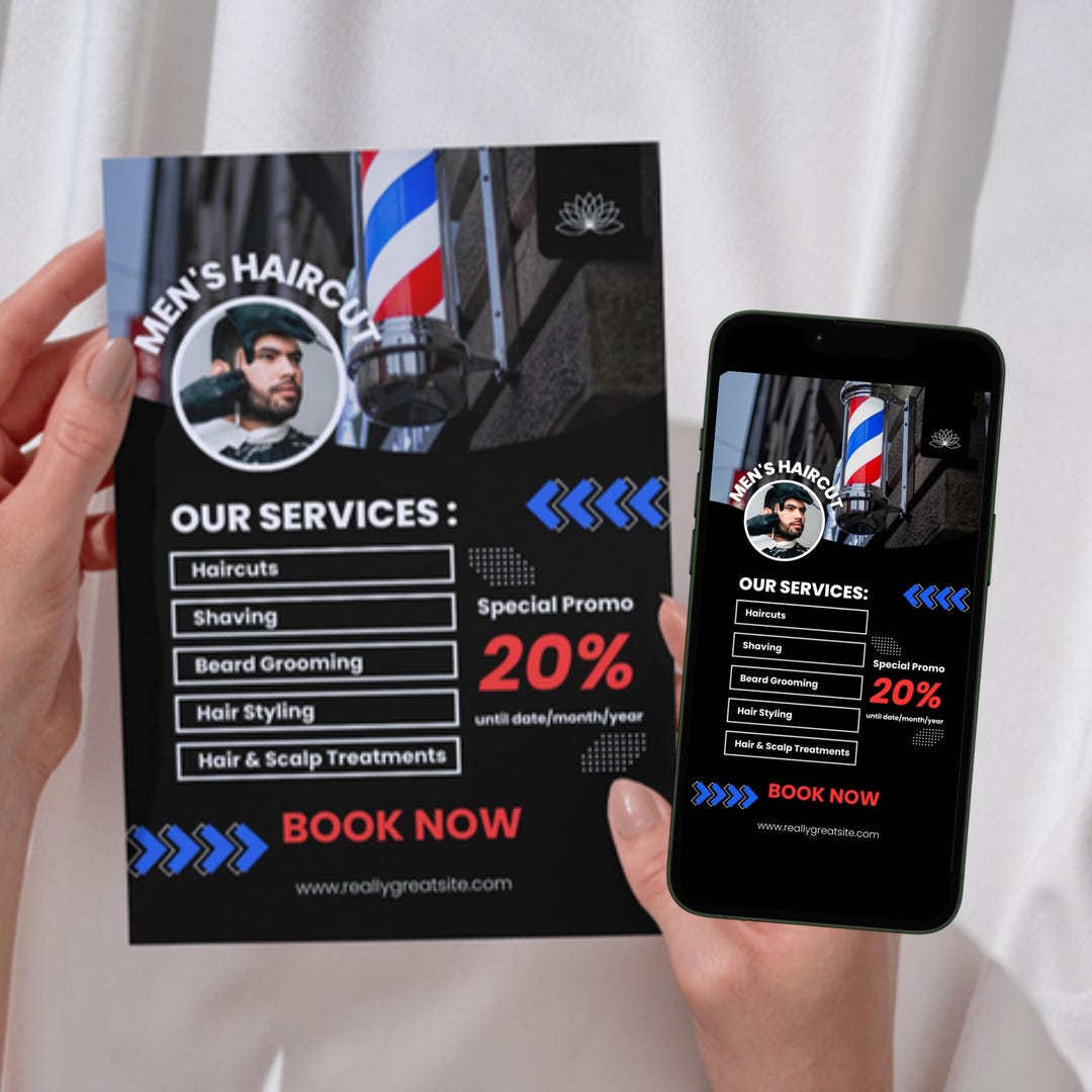 Barber Flyer Template, Men's Haircut Flyer, Editable Canva Template ...