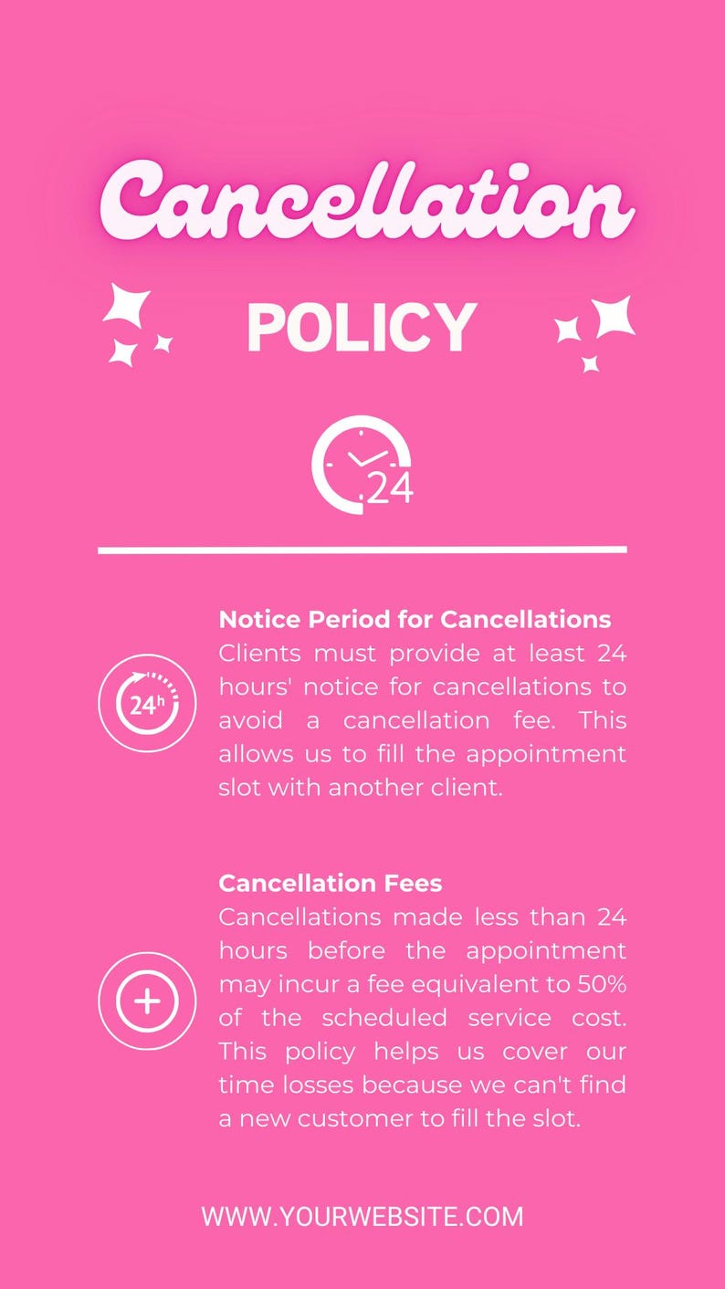 Booking Policy Template Pink Canva, Term and Condition, Cancellation ...