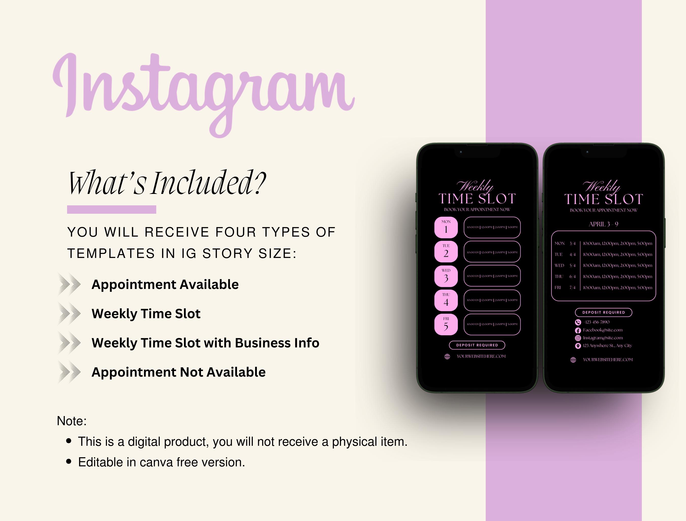 Weekly Available Time Slot Flyer Template Pink Aesthetic Canva, Social ...