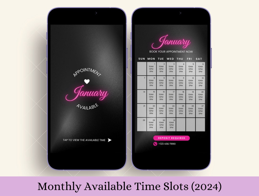2024 Monthly Available Time Slot Pink Flyer Templates for Lash Nail ...