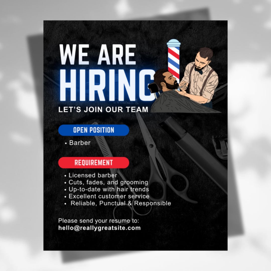 We Are Hiring Barber Flyer, Barber Job Opening, Barbershop Vacancy ...