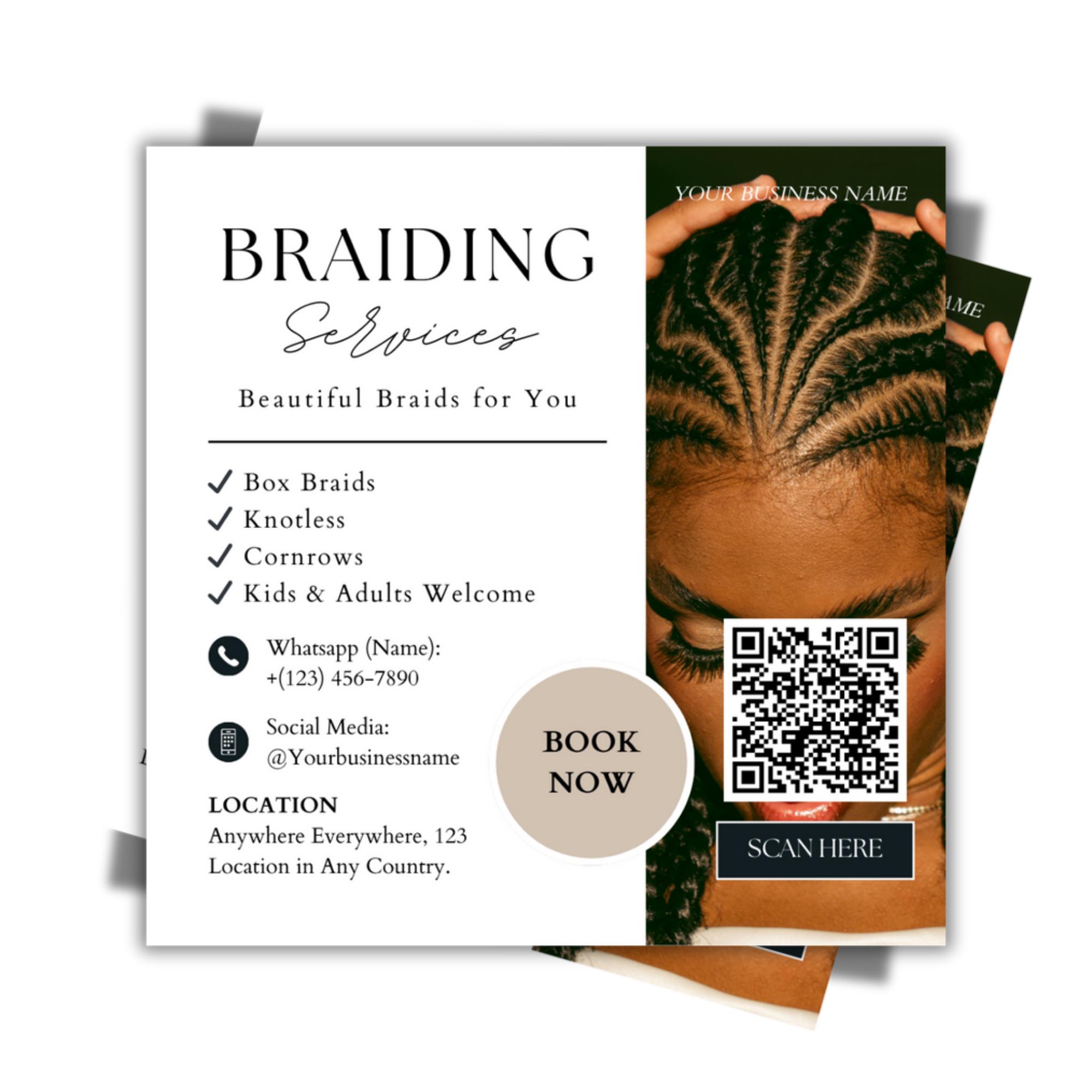 Braiding Services Flyer Template Canva Instagram Post | Editable Salon ...